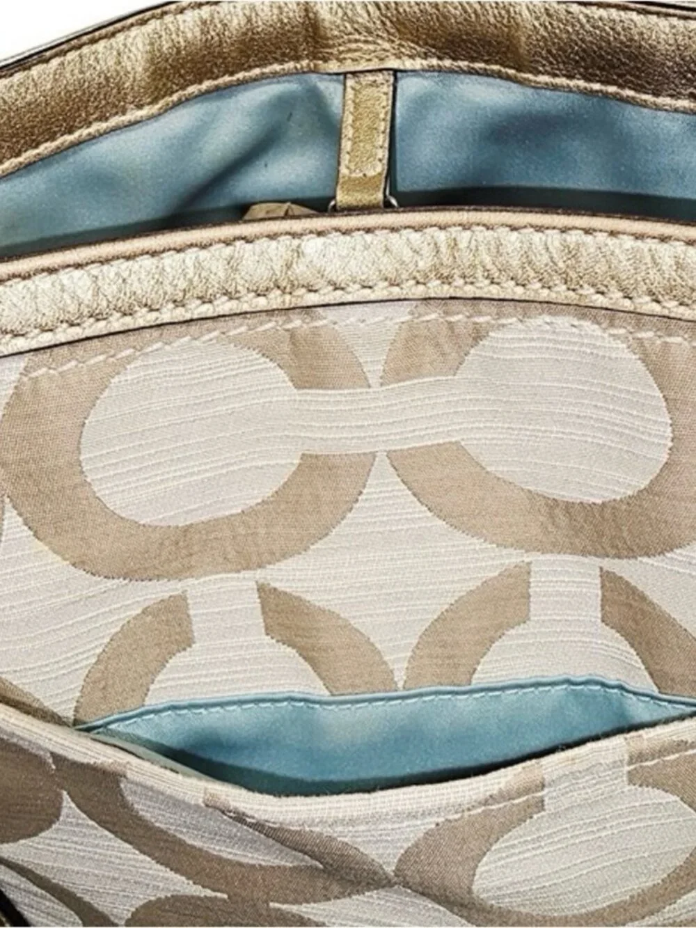 Coach | Bags | Coach Audrey Op Art Shantung Cinched Tote Gold Leather ...
